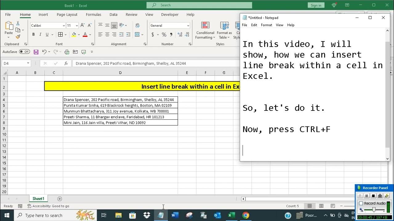 Insert line break within a cell in Excel - YouTube