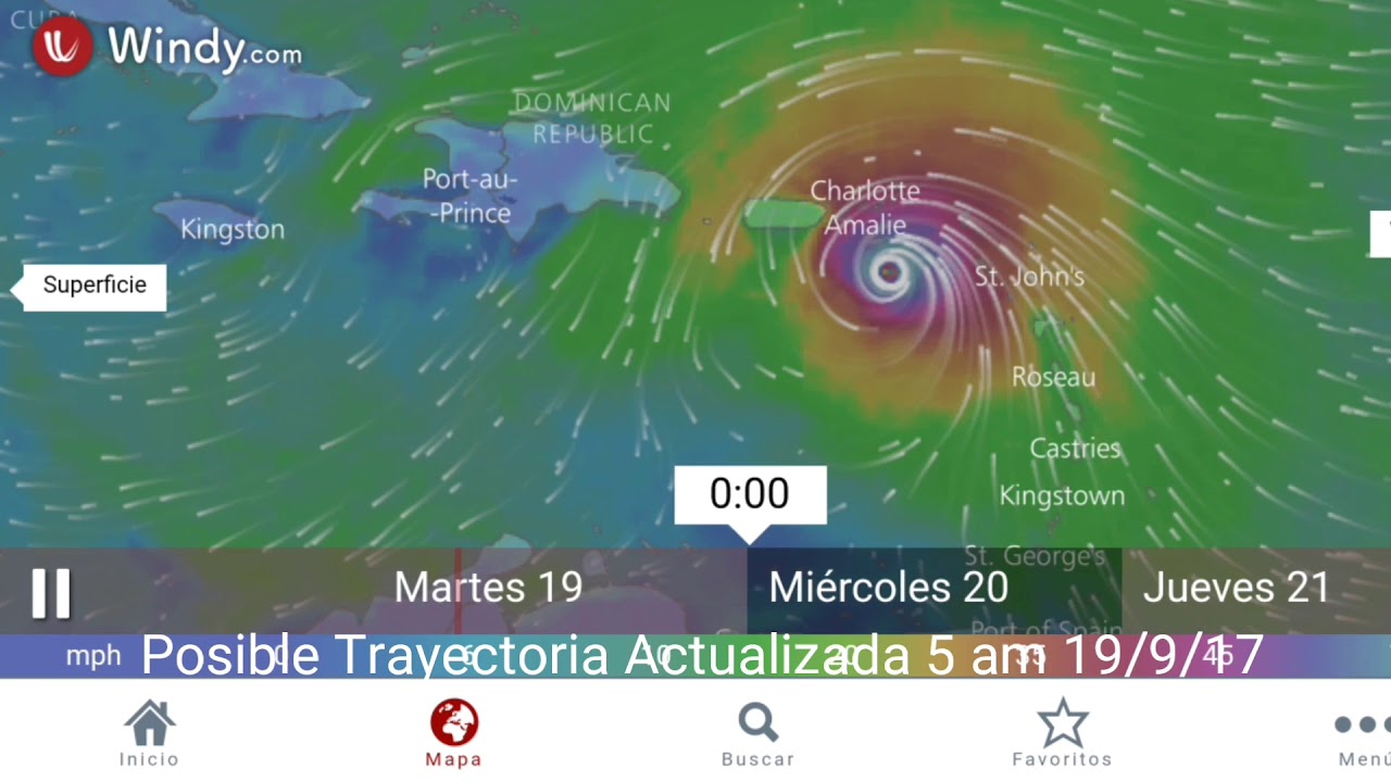 Huracán María Trayectoria Actualizada 5 am 19/9/17 - YouTube