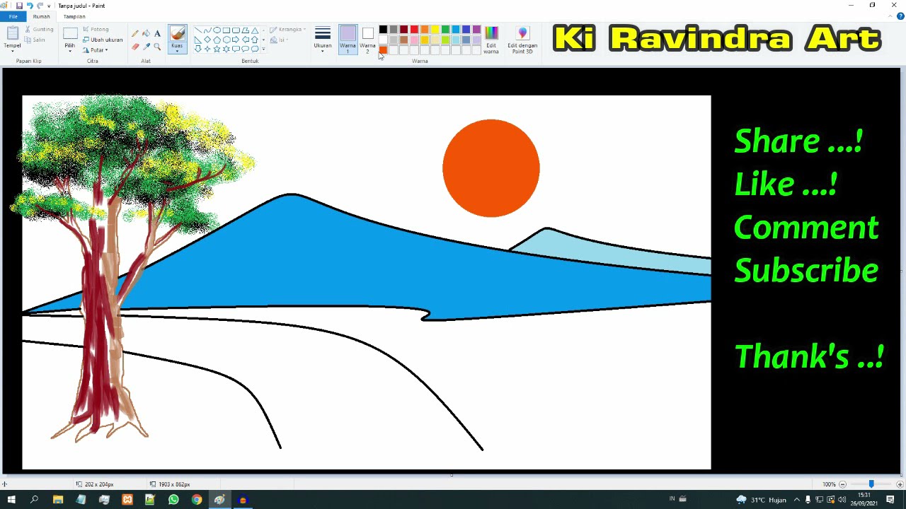 Cara Menggambar Pemandangan Dengan Program Paint Pakai Komputer - YouTube