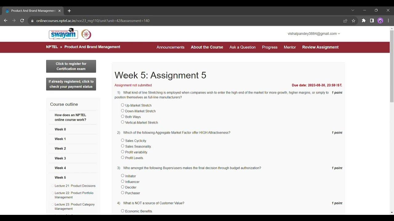 NPTEL Week 5 Product And Brand Management assignment answer 2023 #nptel #nptelcourseanswers # ...