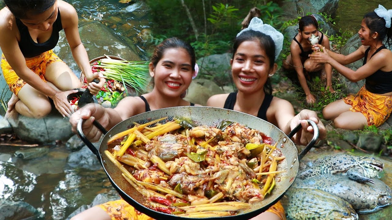 Wild Camping Trip & Outdoor Cooking - Beautiful Girls Catch and Cook ...