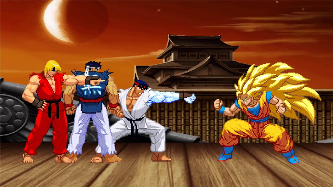3 STREET FIGHTER Vs 1 SAIYAJIN MUGEN (ICE RYU, FIRE KEN & SHIN RYU VS ...