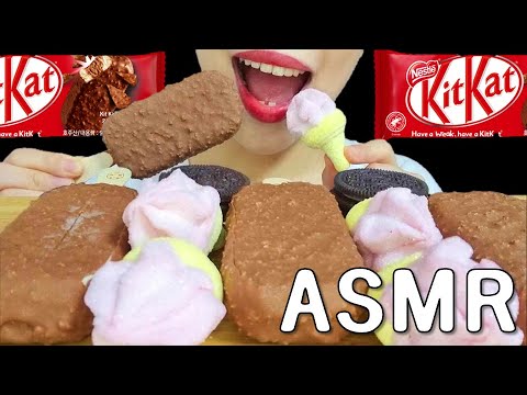 ASMR Kit Kat Ice Cream, Strawberry Marshmallow, Oreo Eating 킷캣 아이스크림 ...