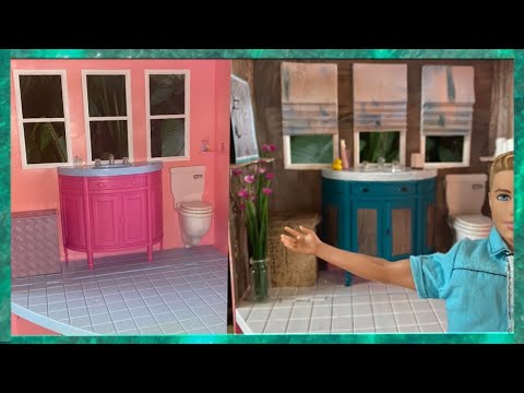 I Gave Barbie's DreamHouse Bathroom A Modern Makeover + DIY Dollhouse Window Blinds