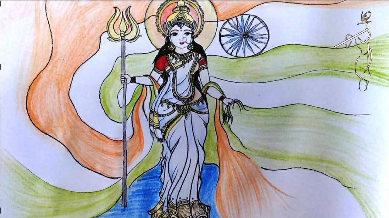 How to draw bharat mata 2 in simple way || Independence day special ...