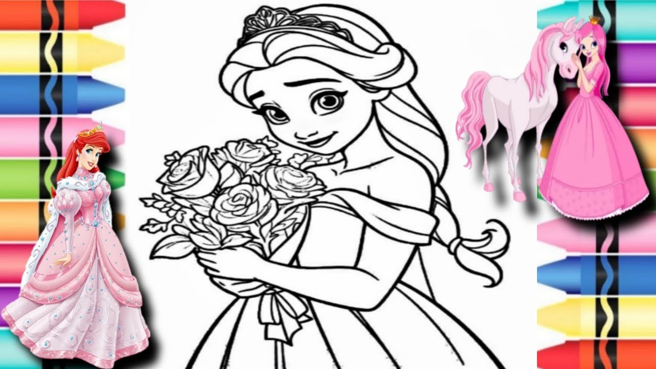 Princess 👑 👸roses 🌹💕 | Disney princess cartoon | Colouring 🌈 craft by ...