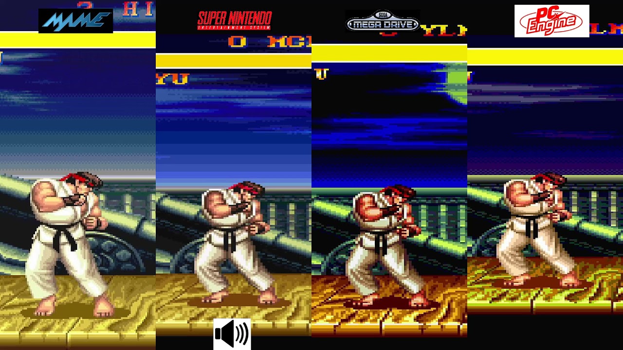 Street fighter 2 Arcade VS Snes VS Megadrive VS PC Engine Ryu Sprite ...