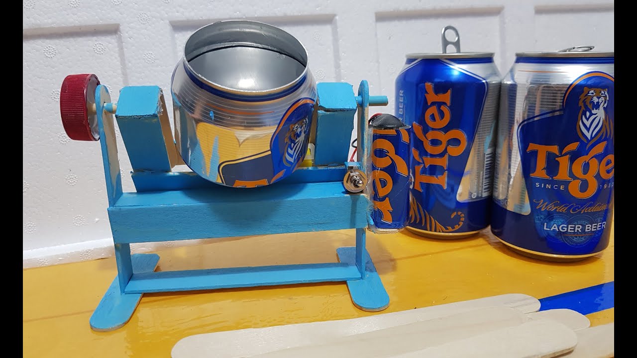 DIY concrete mixer from used Tiger beer cans || @ToysSSang - YouTube