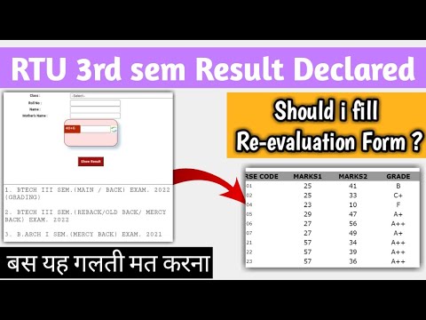RTU 3rd sem Result Declared | Should i fill Re-evaluation form? | RTU ...