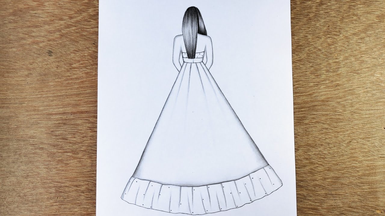 How to Draw a Beautiful (Back side) Girl With Beautiful Dress | Fashion ...