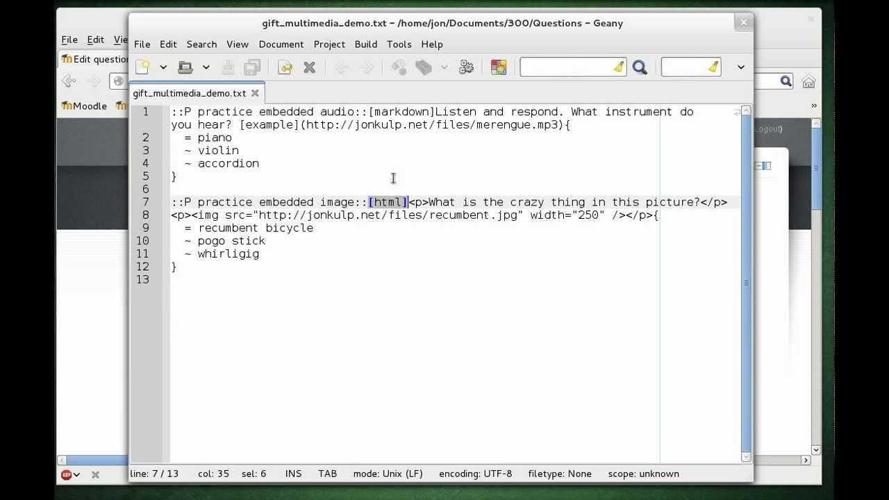 Moodle: Importing quiz questions with multimedia content using GIFT format - YouTube
