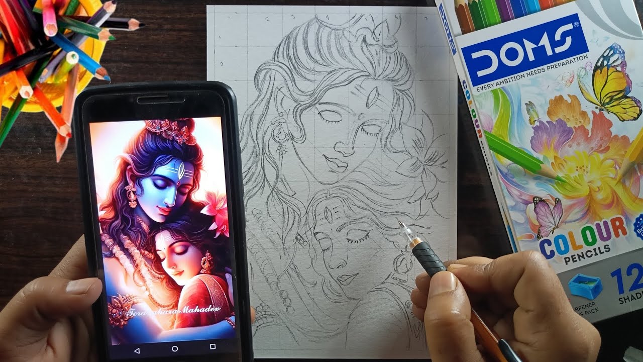 Mahadev Parvati Mata Drawing , Shivratri Drawing tutorial part 1 ...