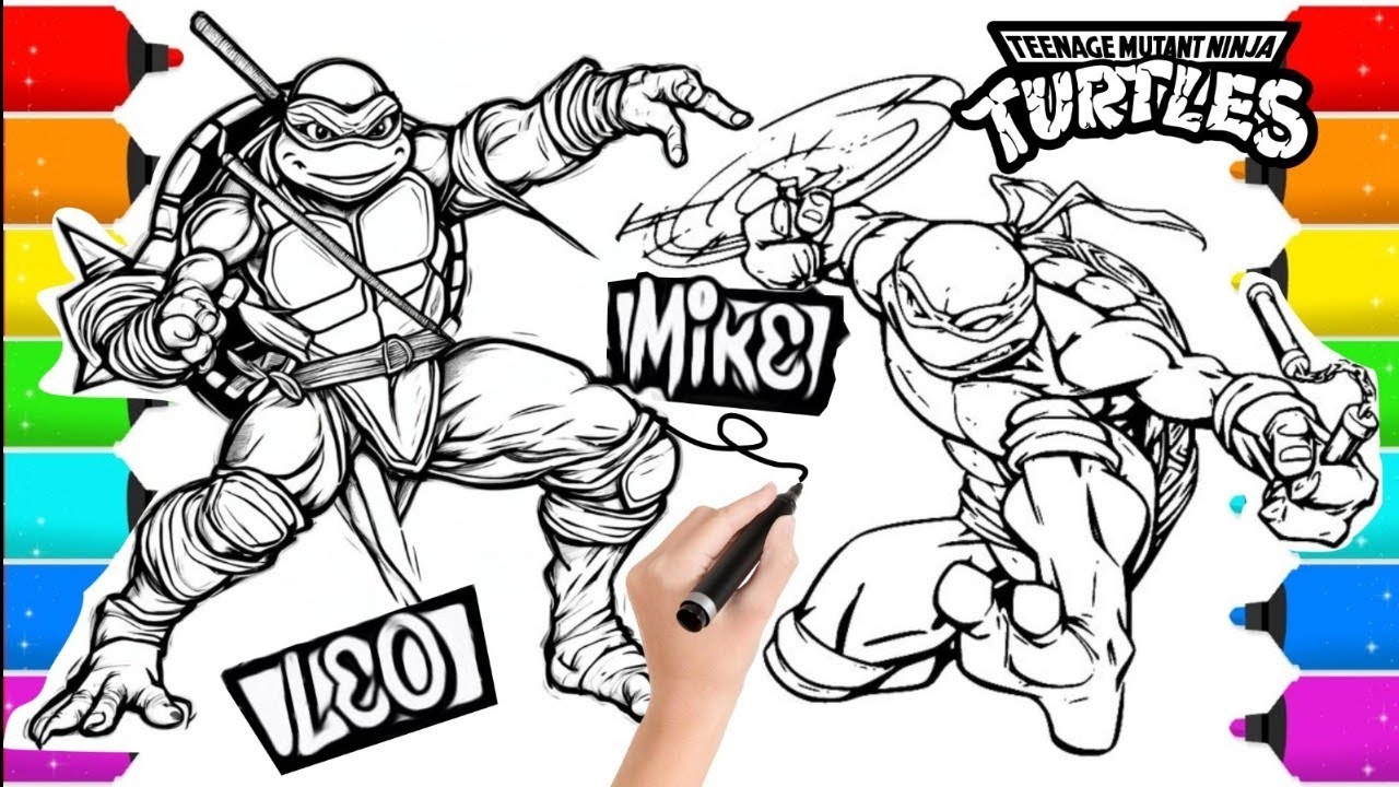 Drawing and coloring, TMNT ninja turtles Leo and Mike | super heroes ...
