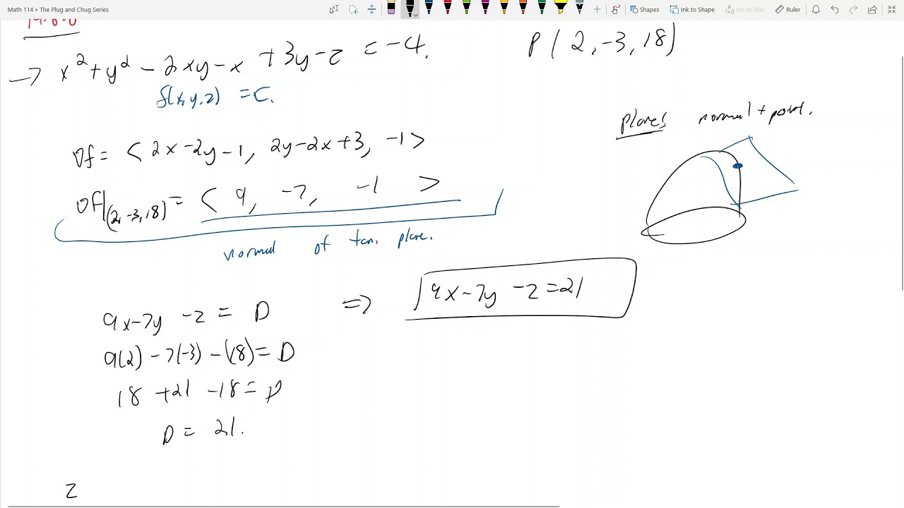 Math 114 - 14.6 - Tangent Planes - The Plug and Chug Series #29 - YouTube