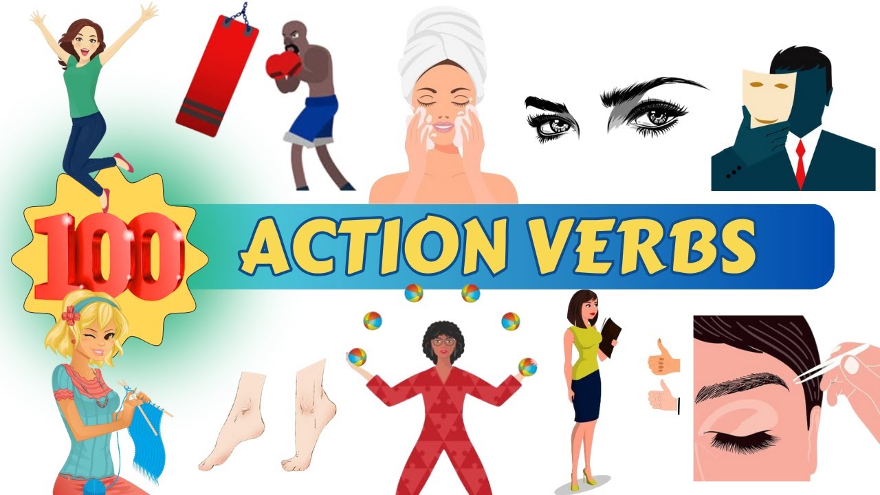 100 Common Action Verbs Vocabulary with pictures & pronunciation in 4 ...