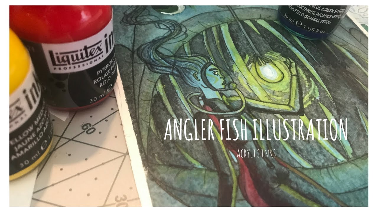 LIQUITEX ACRYLIC INK ILLUSTRATION // "Angler Fish" Speedpaint - YouTube