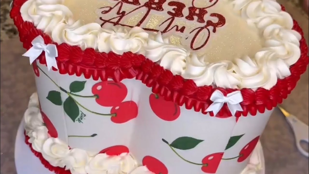 CHERRY 🍒 HEART SHAPED CAKE - YouTube