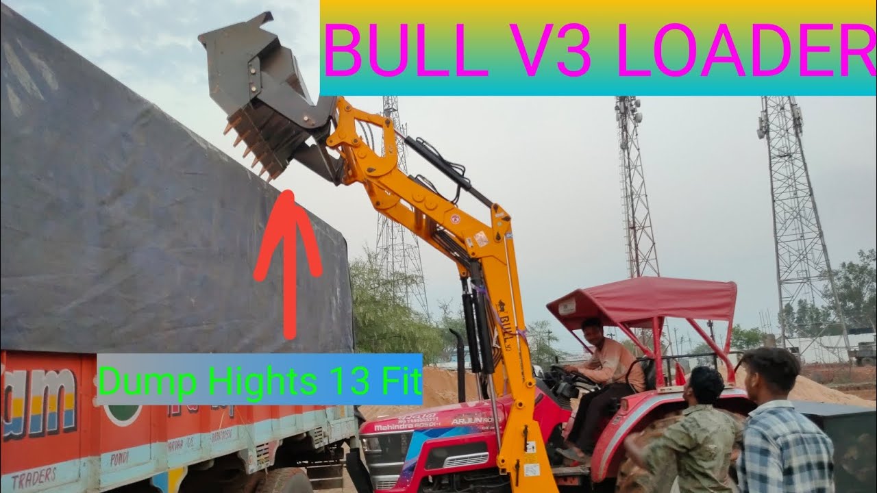 BULL V3 LOADER On Mahindra 605||How To Oprate BULL V3 LOADER||Tractor ...
