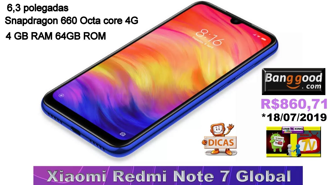 Smartphone Xiaomi Redmi Note 7 Global - 6,3 pol - 4 GB RAM 64GB ROM ...