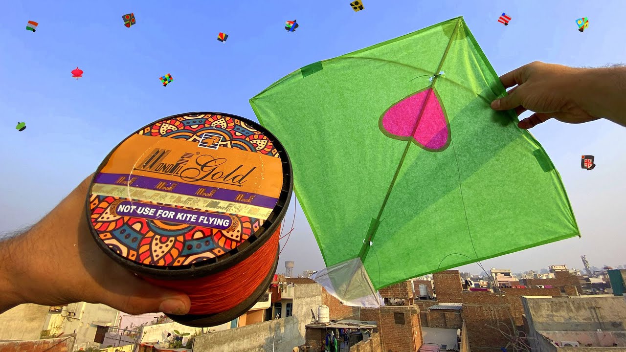 Original Monofill Gold Manjha Review | Kite Cutting On Rooftop - YouTube