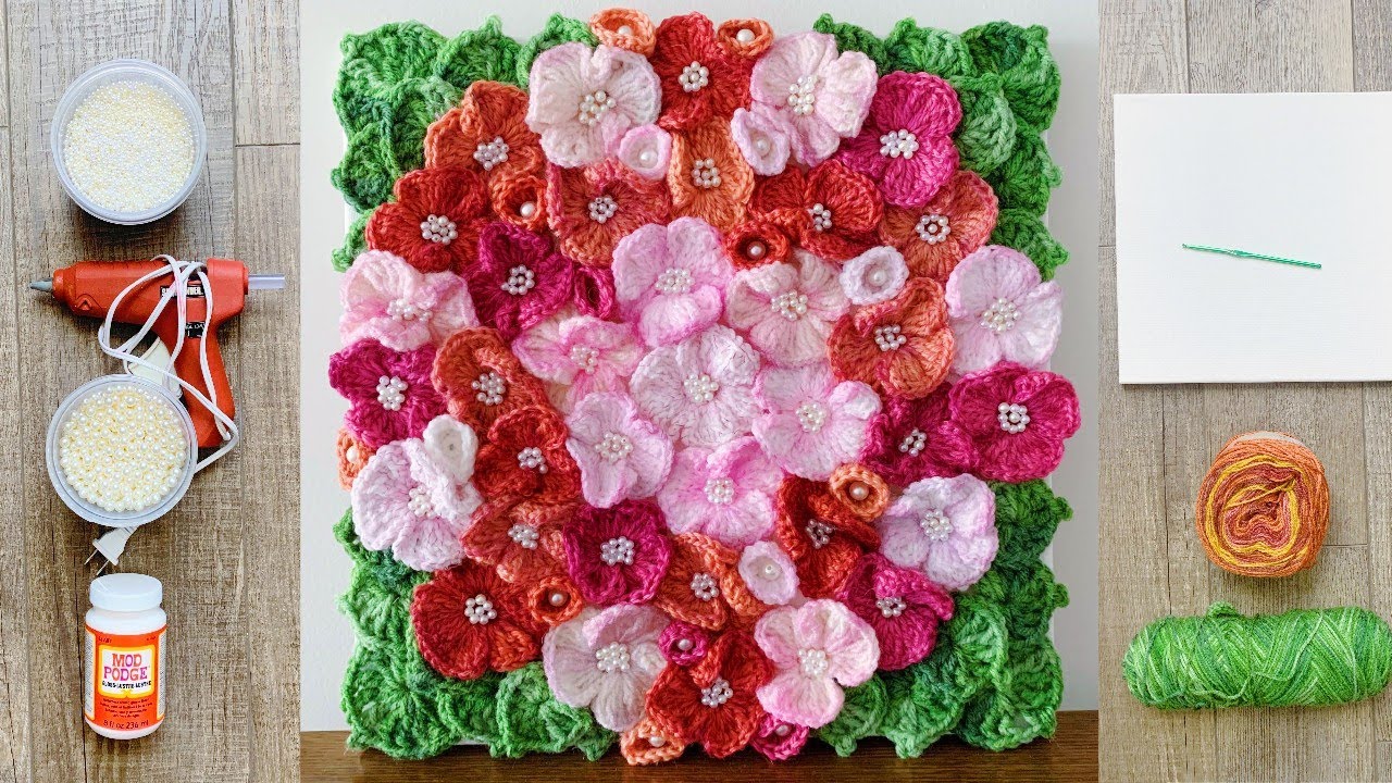 How To Crochet a Flower Painting - Best Handmade Gift 💖🧶 - YouTube