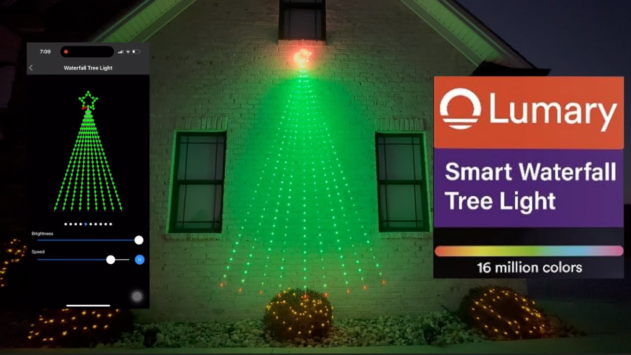 Lumary Smart Outdoor Waterfall Christmas Tree w/ Star - 344 LED Lights ...