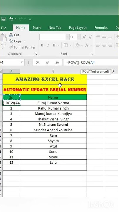 Serial No Automatic Formula in Excel | Serial Number Advance Trick | Sr no autoupdate #excel # ...