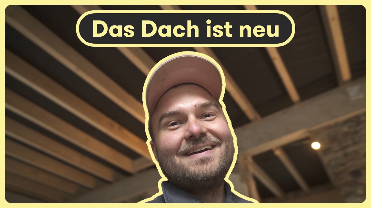 Dachinstallation abgeschlossen! Die neuen Balken und das fertige Dach ...