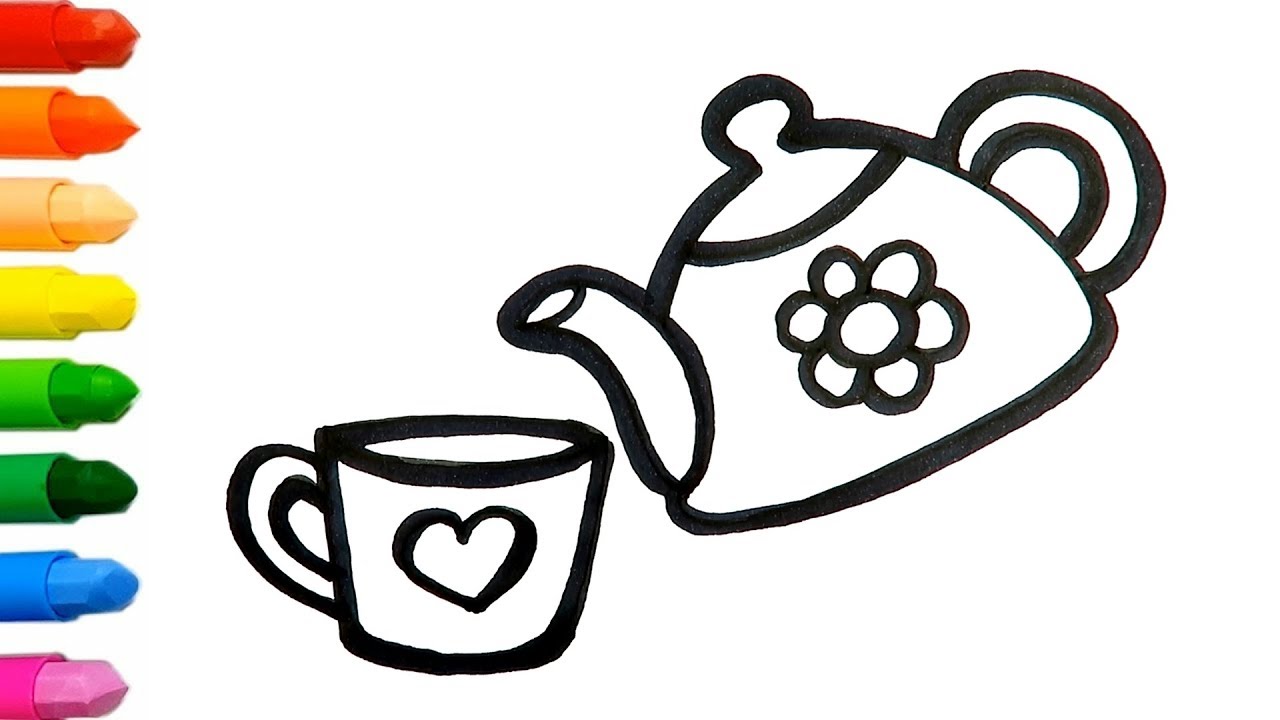 Tea Sets Drawing and Coloring | Learn Colors Cup, Teapot Toy | weeKID ...