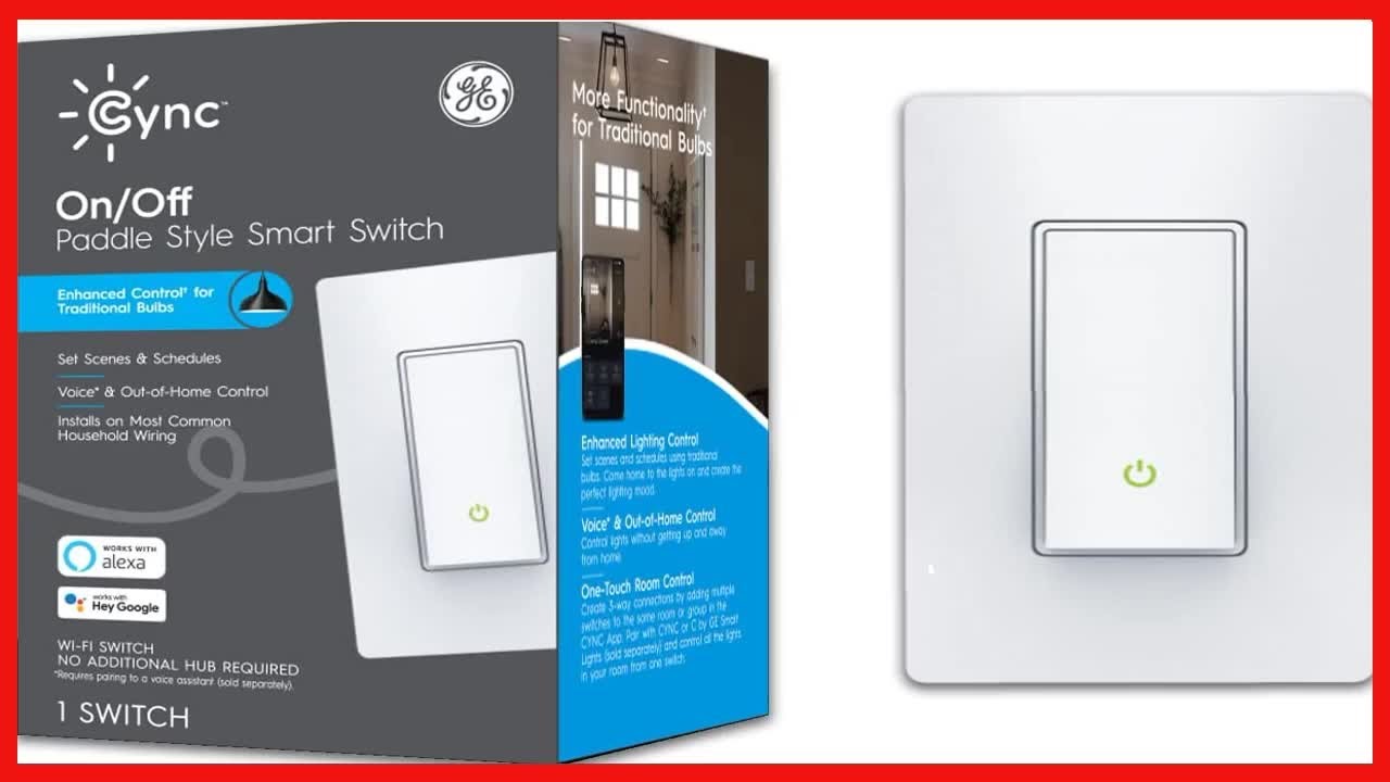GE CYNC Smart Light Switch, No Neutral Wire Required, On-Off Paddle ...