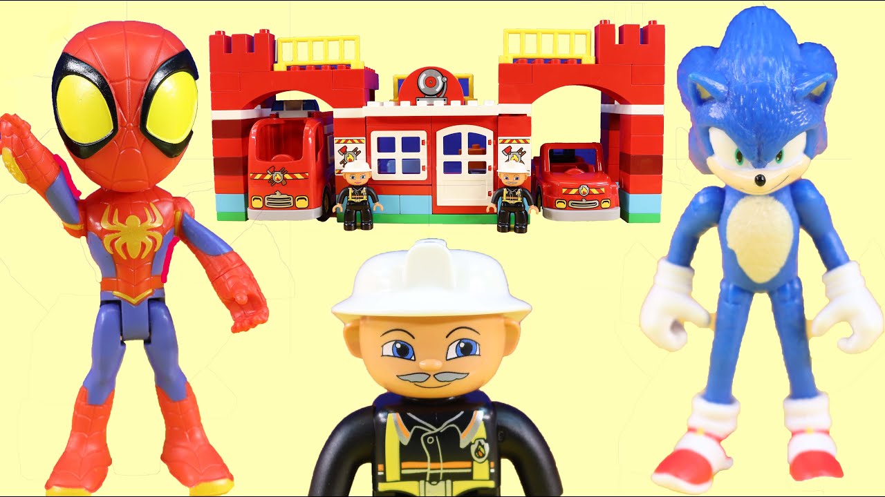 Sonic 3 & Spidey & Friends Become Firefighters - Building With Blocks ...