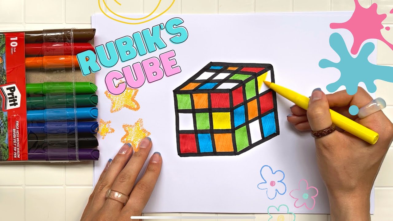 Rubik's Cube draw! step by step #drawing #draw #painting - YouTube