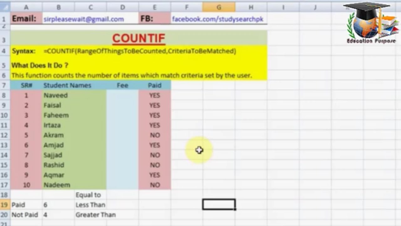 How To Use COUNT IF Function In Excel In Urdu Hindi YouTube How To Use COUNT IF Function In Excel In Urdu Hindi YouTube