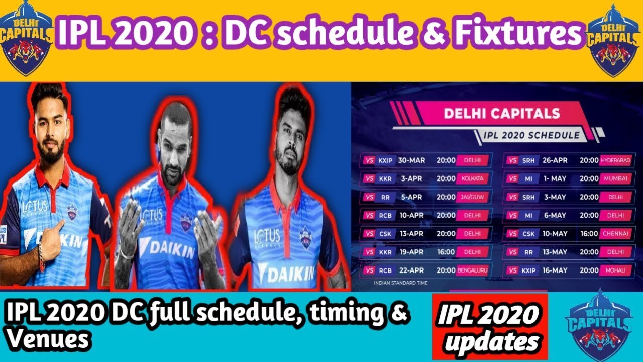 IPL 2020 = Full Schedule/Fixtures, Timings, Venues of Delhi Capitals ...