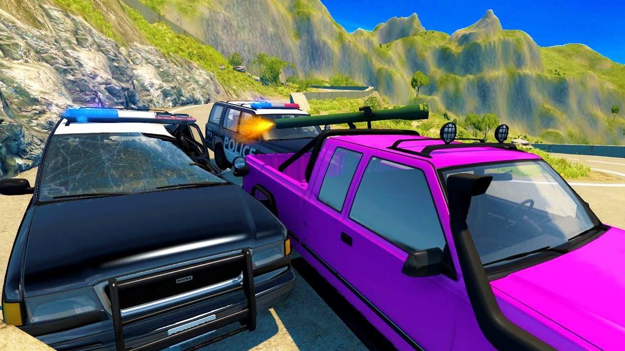 POLICE CHASE VS HIGH POWERED GUN TRUCKS! - BeamNG Drive Crash Test ...