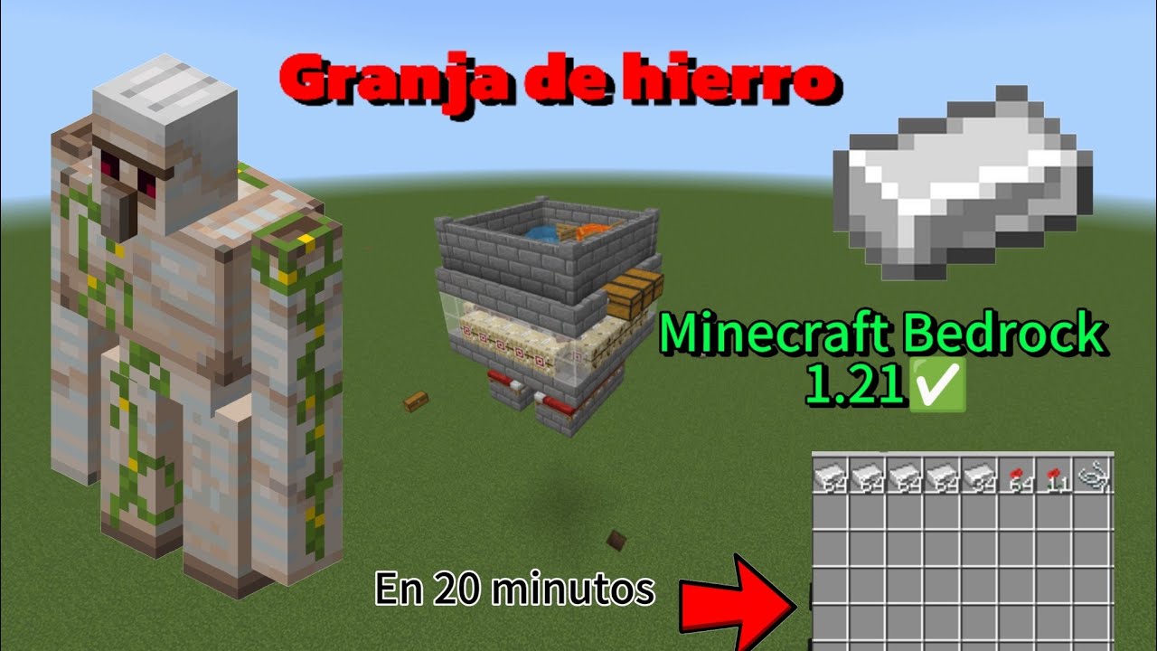 La mejor granja de Hierro Minecraft Bedrock 1.21 - YouTube