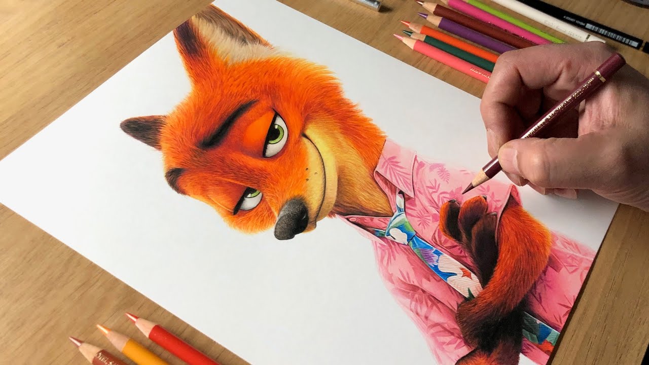 Drawing Nick Wilde from Zootropolis 2 (Zootopia 2) | Realistic Coloured ...