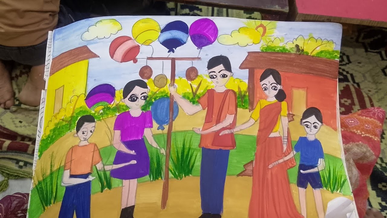 How to make a balloon seller drawing,/🎈 Balloon seller memory drawing ...