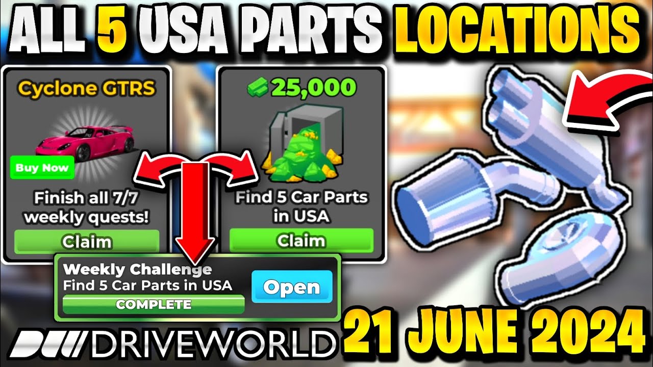 ALL 5 USA PARTS Locations In Drive World For Cyclone GTRS Quest! Roblox ...