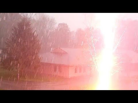 Lightning hits tree!!!! Caught on Camera! Big spark! [Swearing] - YouTube
