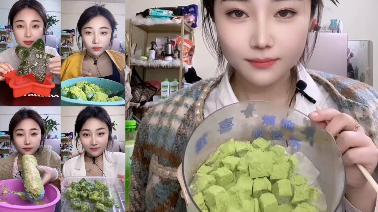COMPILATION REFROZEN ICE WITH DRY MATCHA POWDER AND MOIST MATCHA ASMR 💚 ...