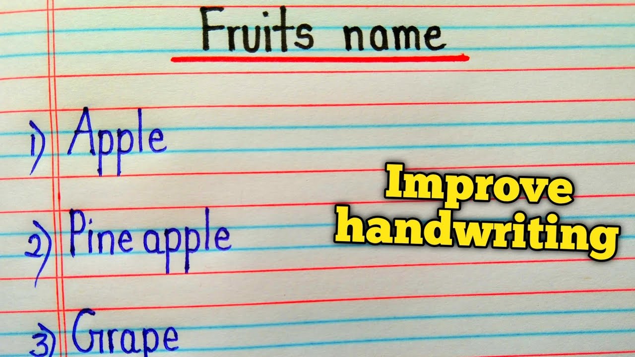 Fruits name || Learn and write fruit name with clean handwriting ...