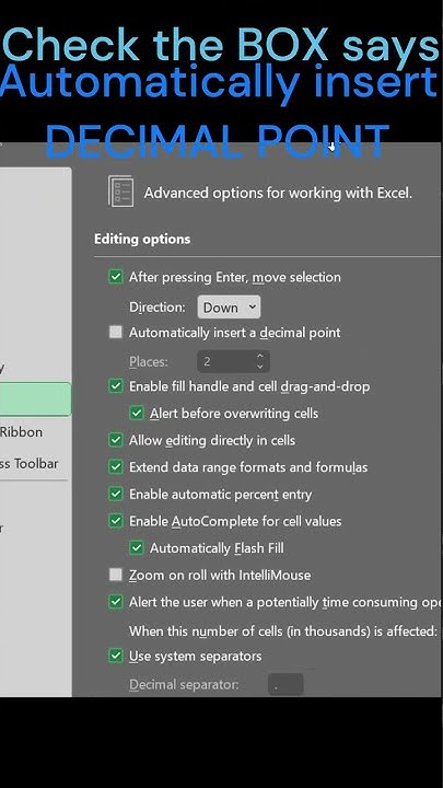 Type a POINT in Excel, without Typing a POINT : Automatically Insert Decimal to Numbers - YouTube