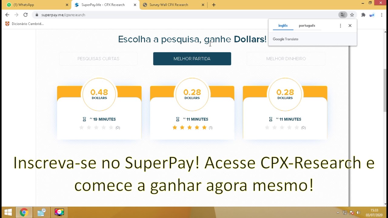 CPX Research!!! Ganhe 0,0065 dollars por desqualificação em pesquisas ...