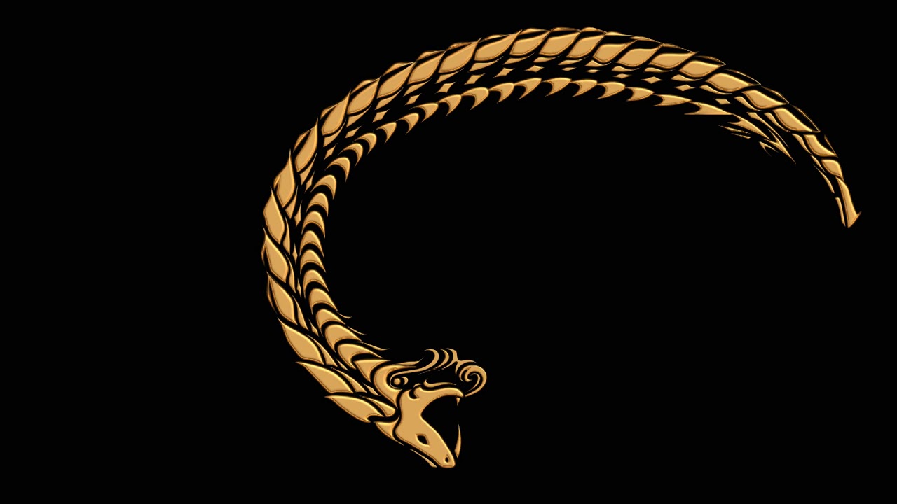 ouroboros symbol of ancient golden snake eating its tail in animated ...