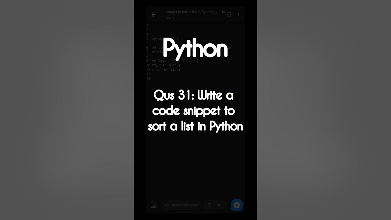 #31 Code snippet to sort a list in Python #viralvideo #trending #shorts ...
