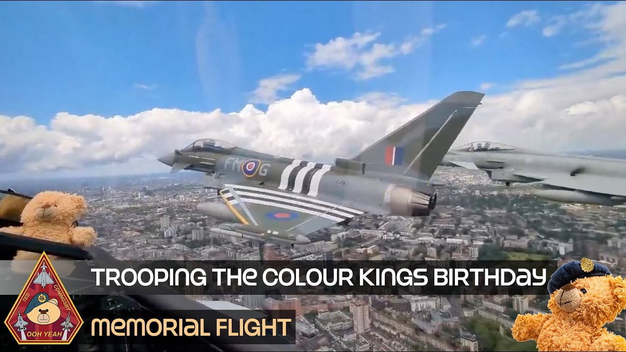 KING'S BIRTHDAY TROOPING THE COLOUR TYPHOON "MEMORIAL" FLIGHT FLYPAST ...