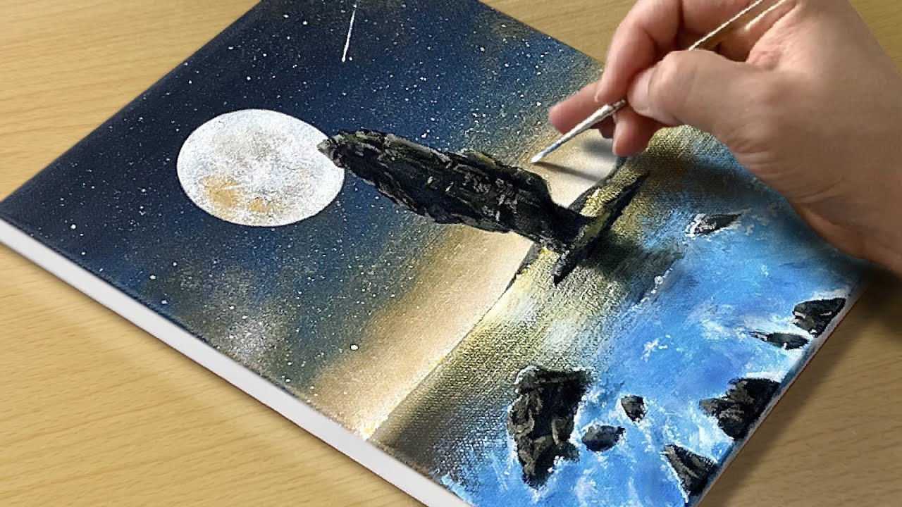 Full Moon Seascape Painting / Acrylic Painting - YouTube