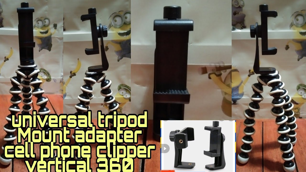 Universal Tripod Mount Adapter Cell Phone Clipper Holder Vertical 360 ...