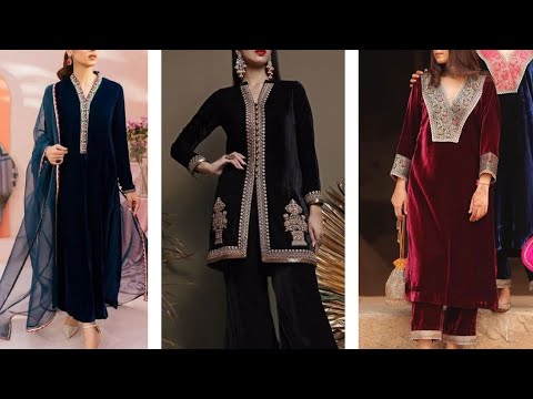 💯 velvet suit design with laces | velvet dress design ideas